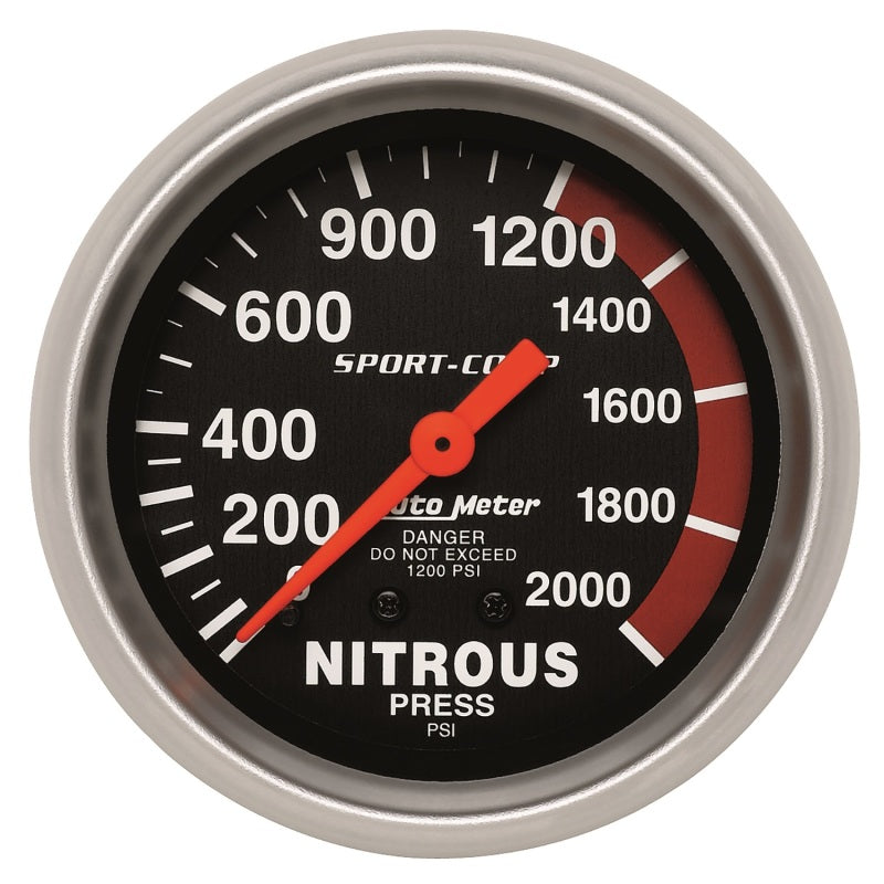 Autometer 2-5/8in 0-2000 PSI Mechanical Nitrous Pressure Sport-Comp Ga ...
